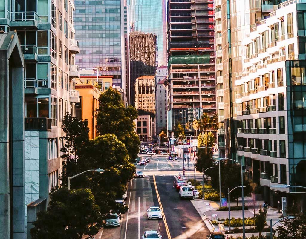 Busy Downtown Street View
